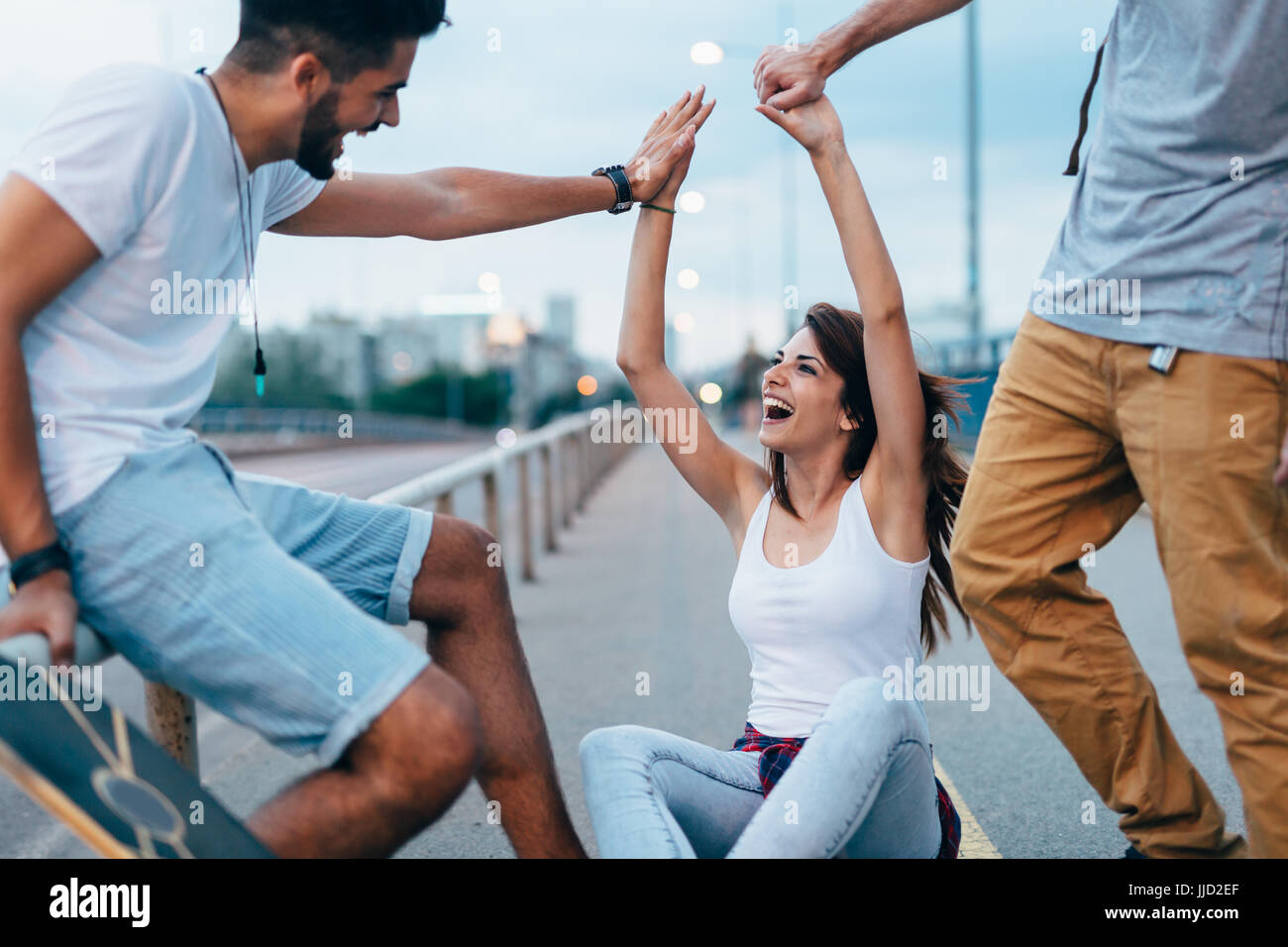 Group of happy friends hang out together Stock Photo - Alamy