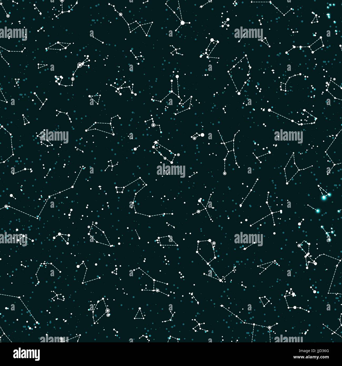 Vector seamless pattern with glow constellations on dark green ...