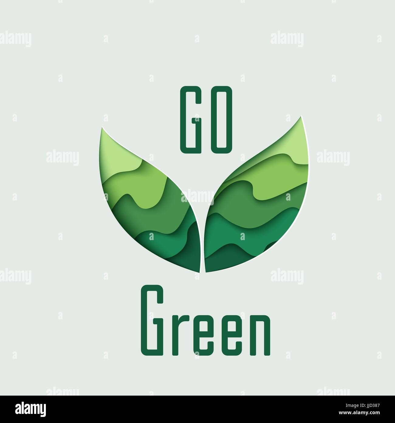 Go Green paper cut leaves vector concept art illustration. Ecological ...