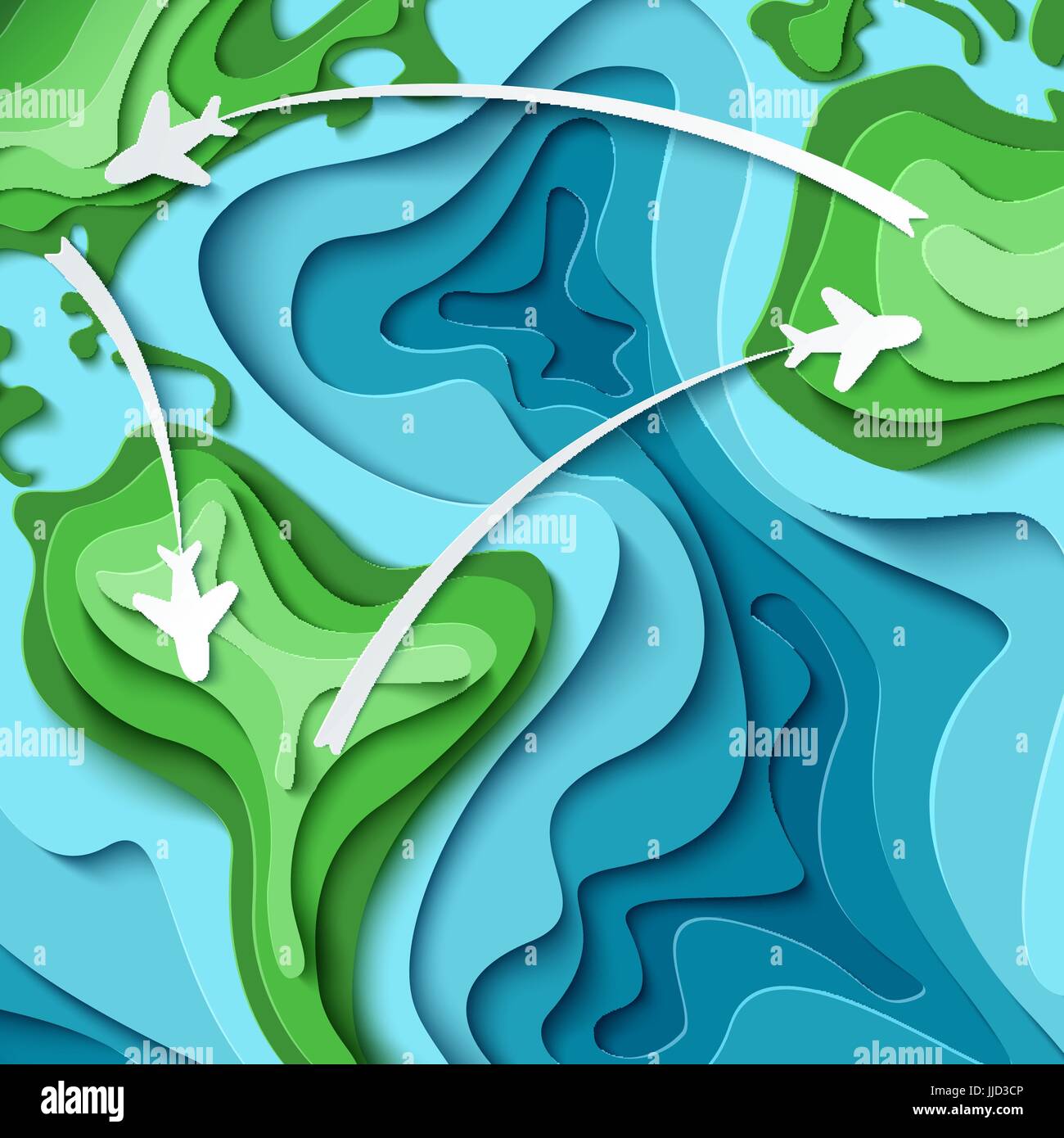 Paper planes flying across world map. Around the World - travel concept ...