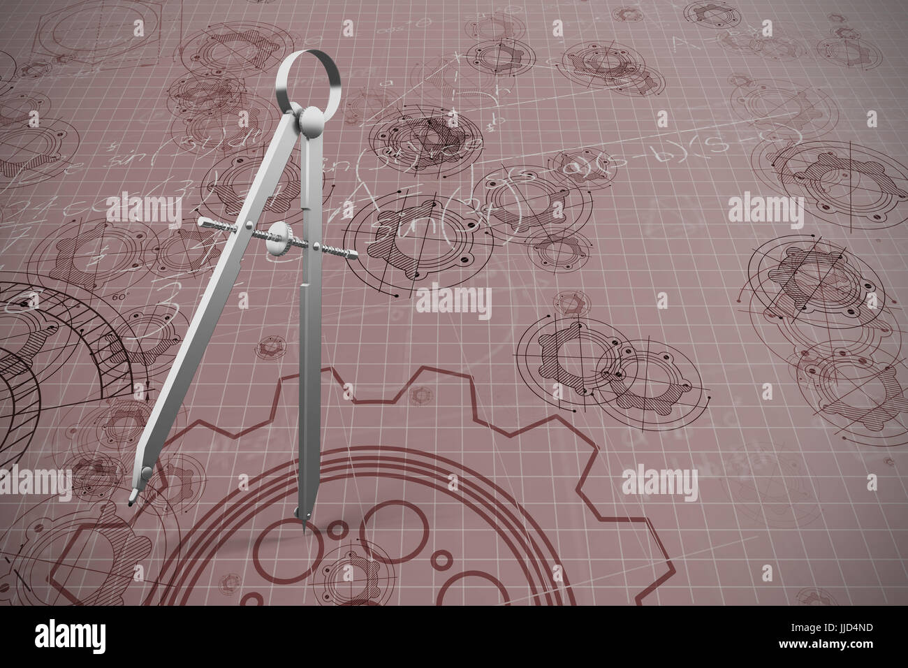 Digitally generated image of drawing compass against white background ...