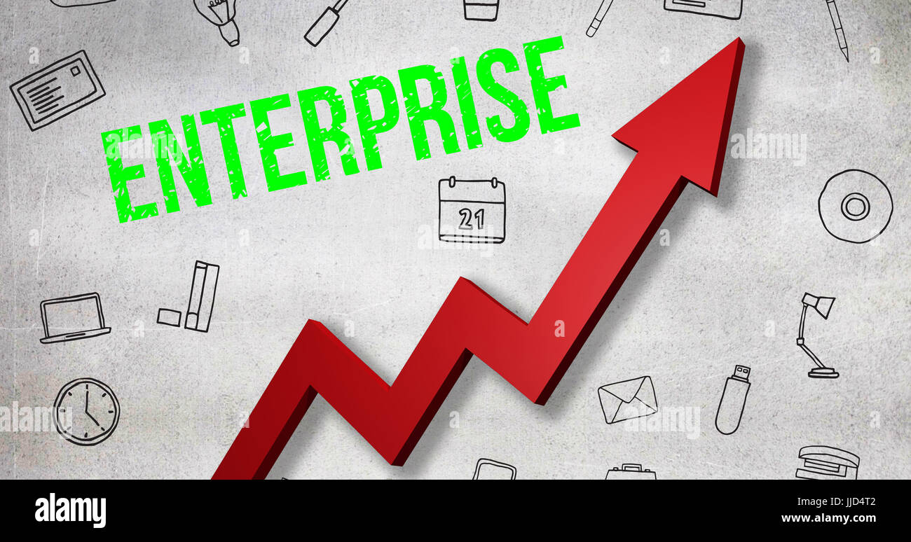 Digitally generated image of Enterprise text against black wall Stock ...