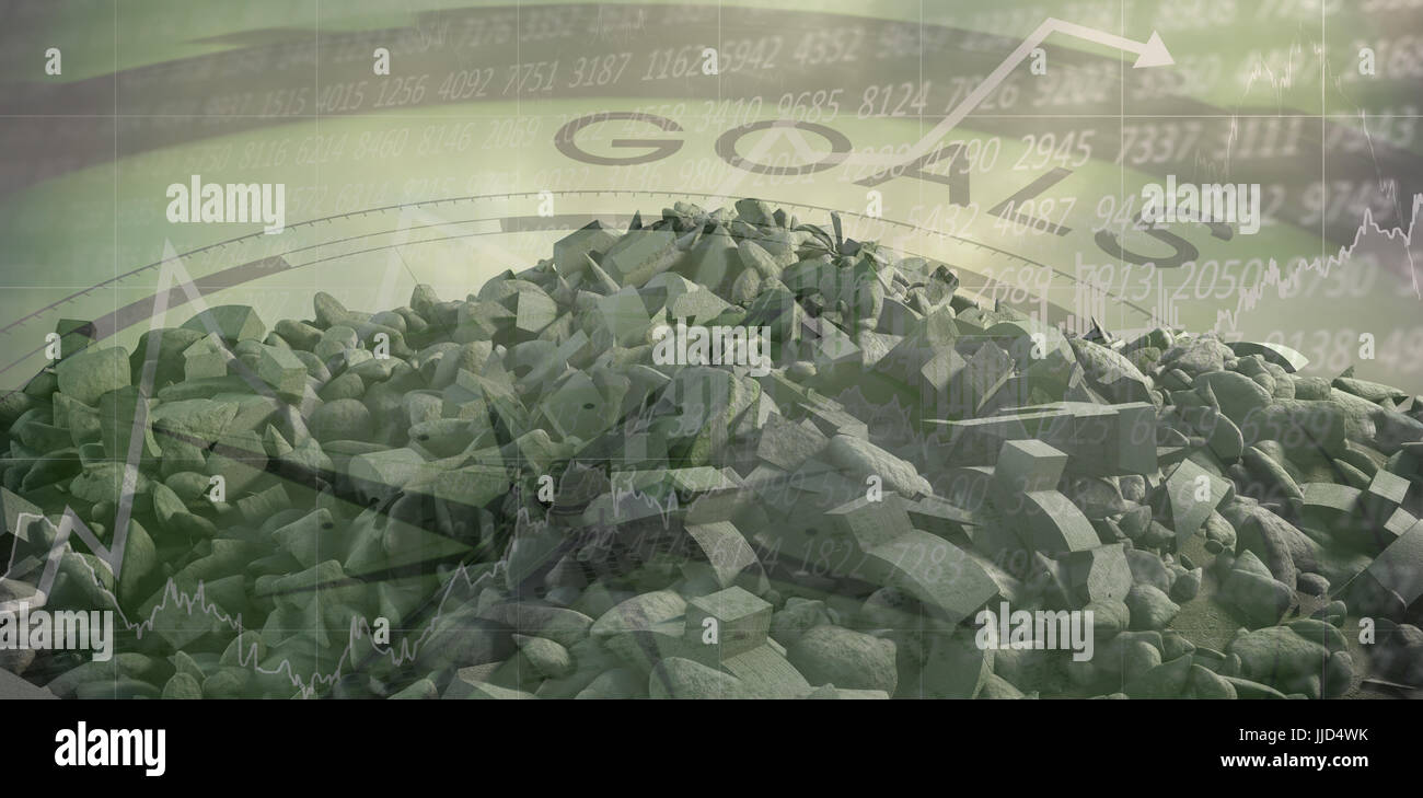 Grey rocks against goals text with graphs and navigational compass ...