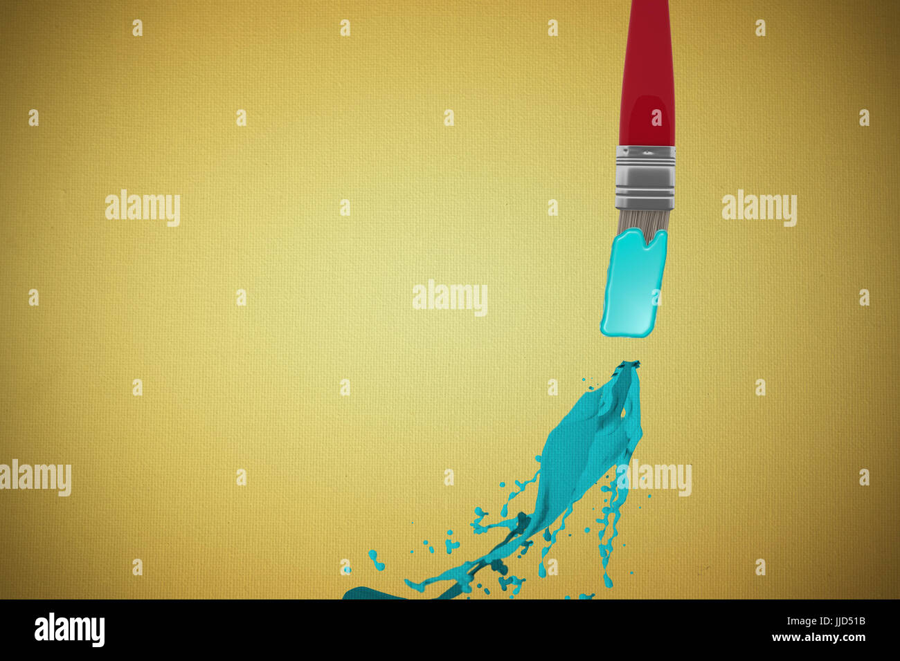 3D image of red paintbrush against yellow vignette Stock Photo - Alamy