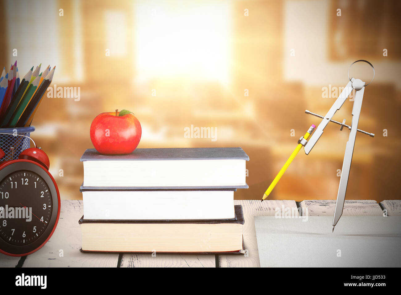 3D image of drawing compass with pencil against computer room Stock ...