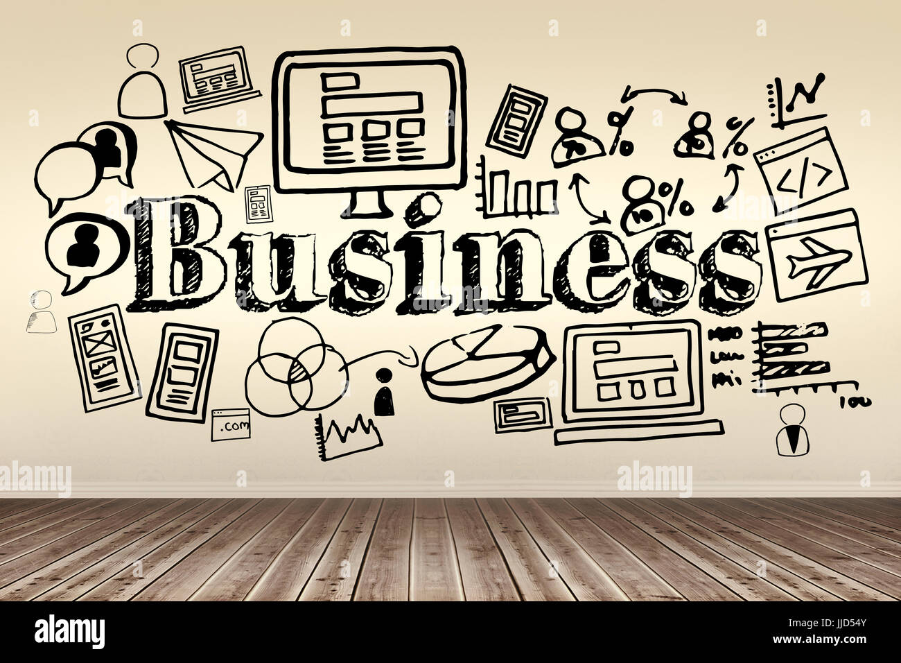Digitally generated image of business text surrounded with different ...