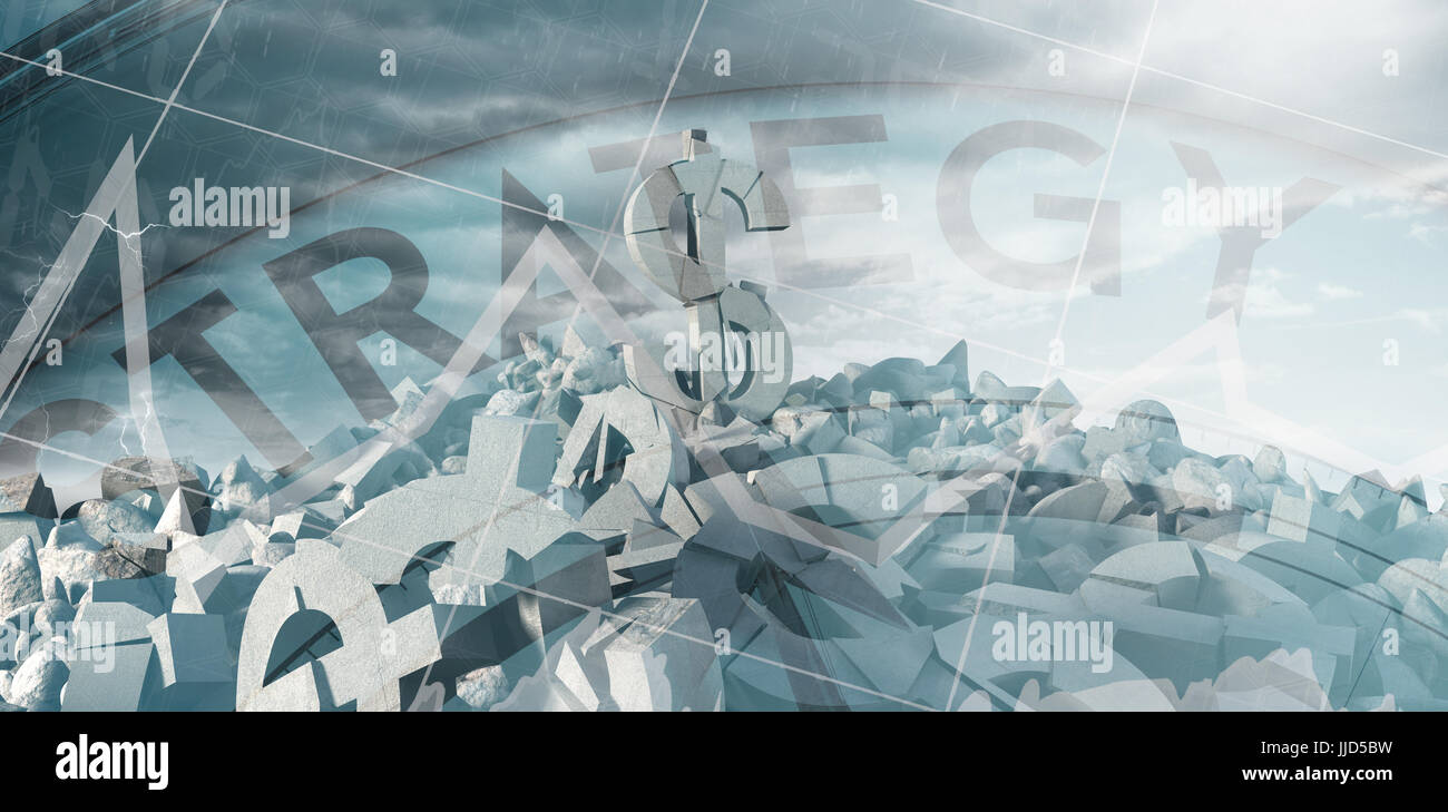 Grey rocks against strategy text with graphs and navigational compass ...