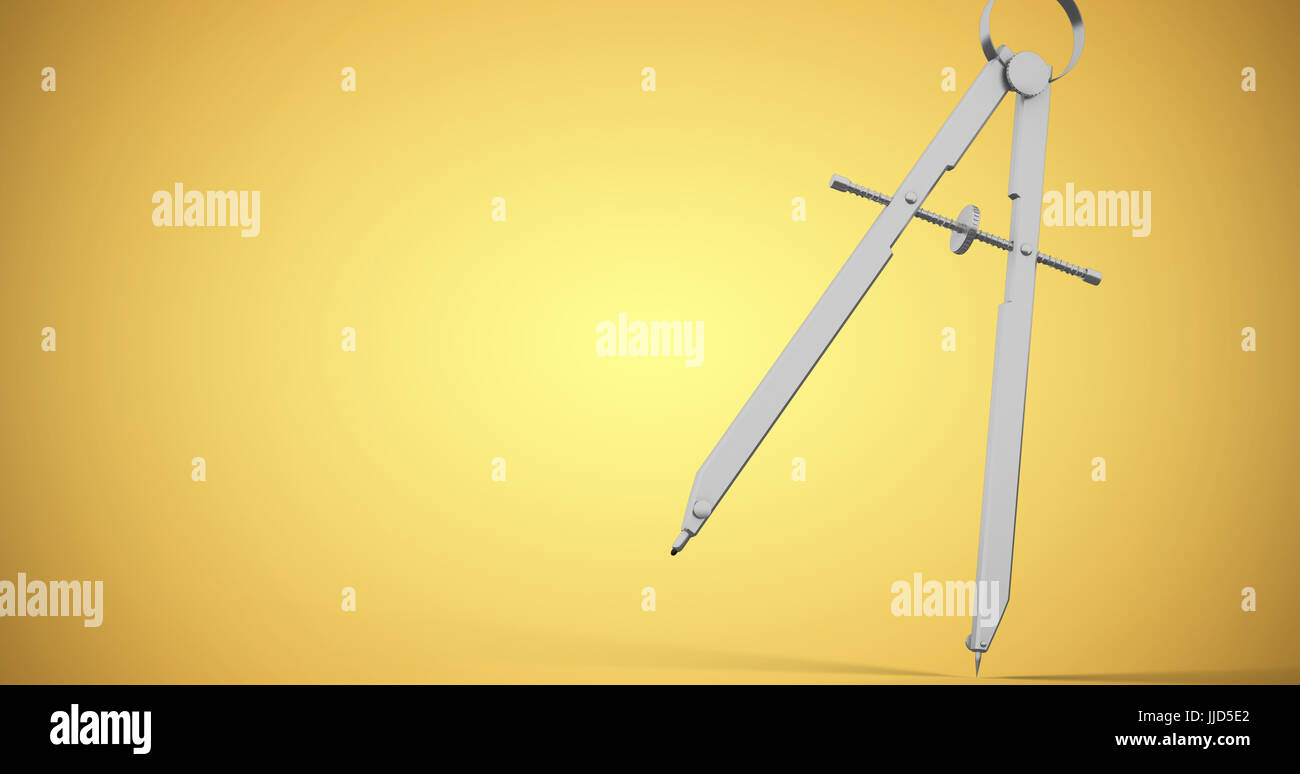 3D image of drawing compass against yellow vignette Stock Photo - Alamy