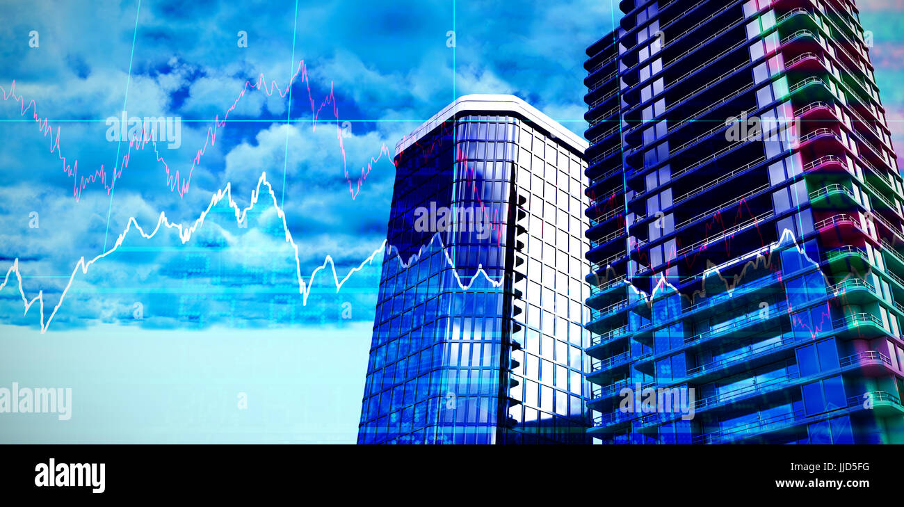 3d illustration of glass buildings against stocks and shares Stock ...