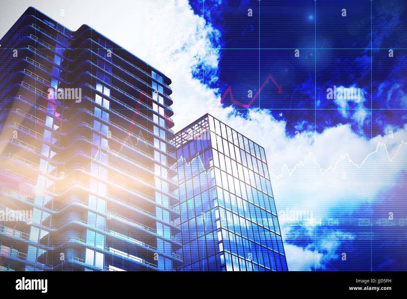 3d illustration of modern buildings against stocks and shares Stock ...