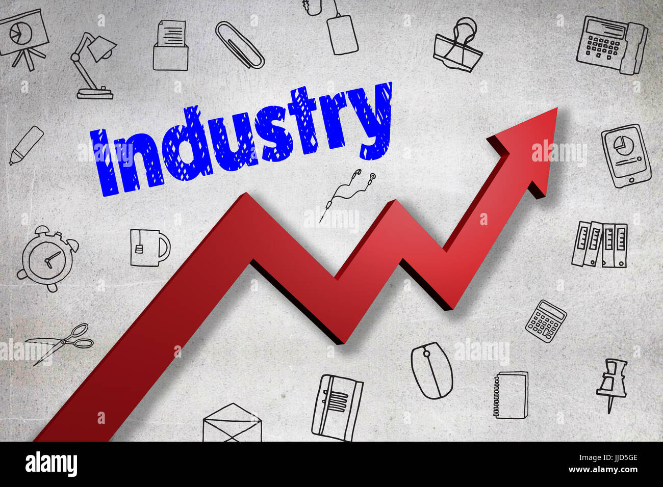 Digitally generated image of Industry text against black wall Stock ...