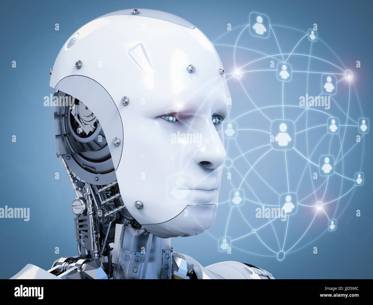 3d rendering social network interface with cyborg Stock Photo - Alamy