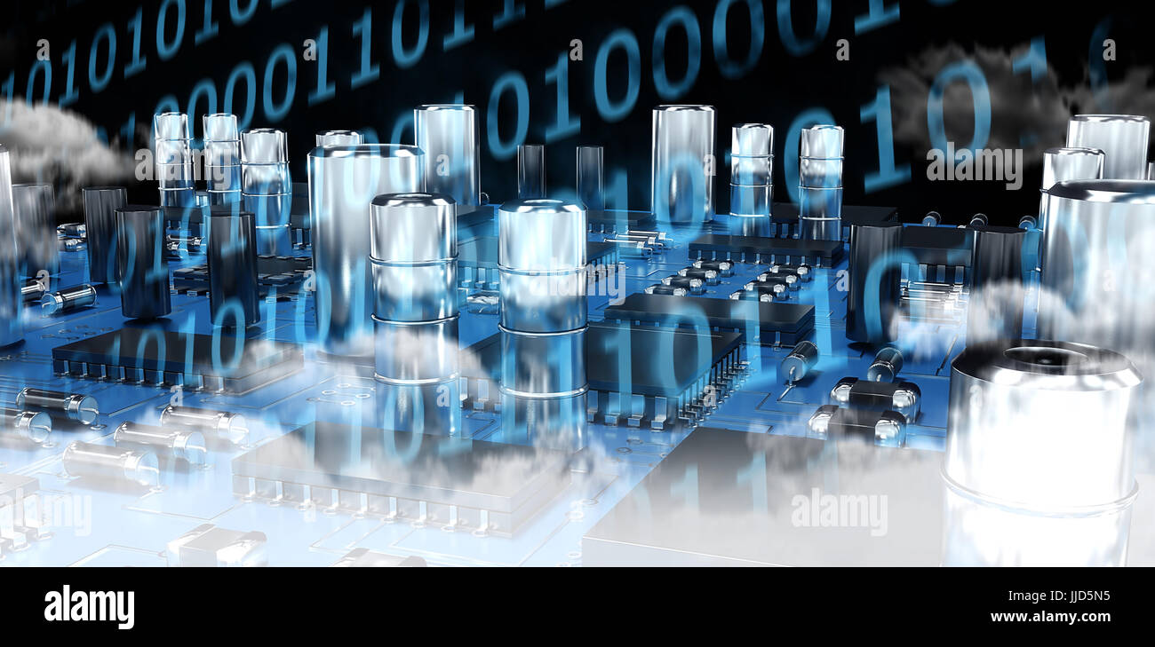 Close up of blue circuit board against clouds around binary codes Stock Photo - Alamy