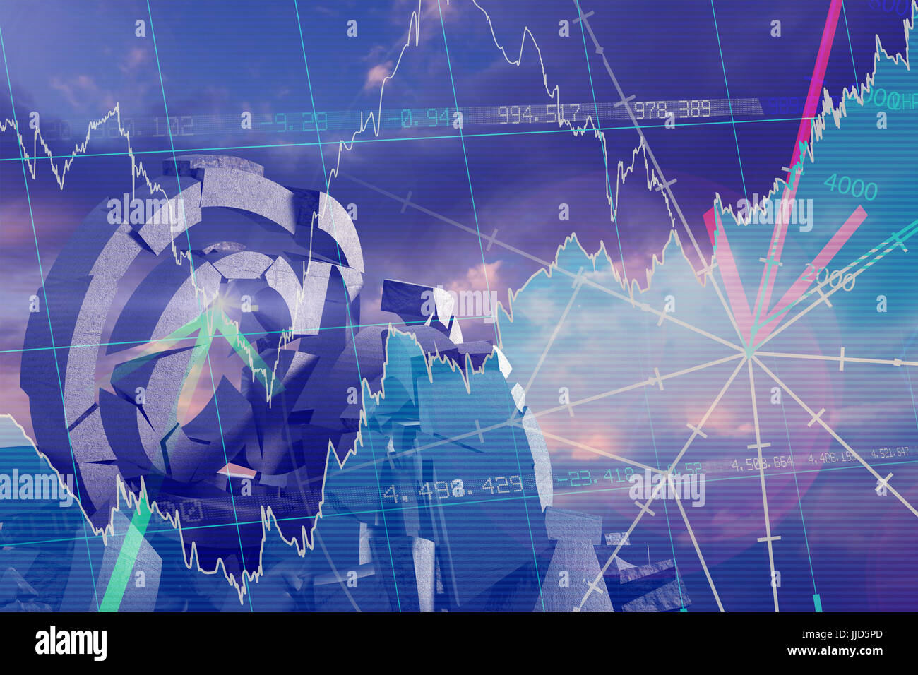 3d composite image of damaged At sign with various symbols against ...