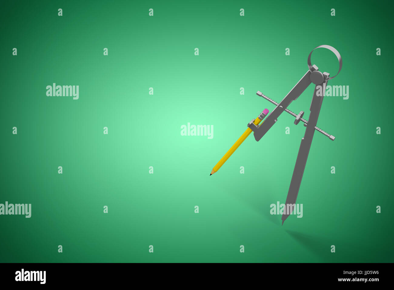 Digital image of drawing compass with pencil against green vignette ...