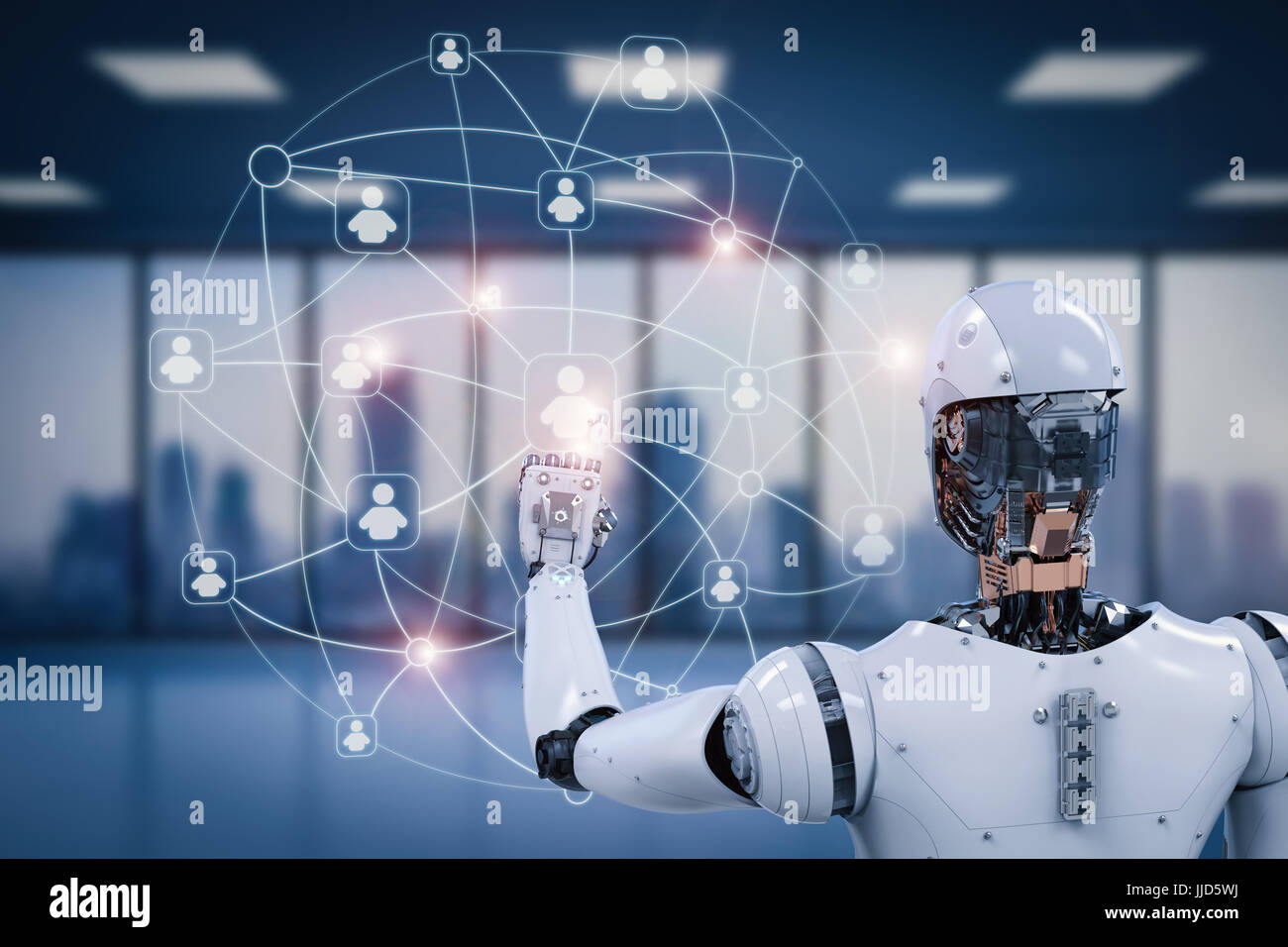 3d rendering social network interface with cyborg Stock Photo - Alamy