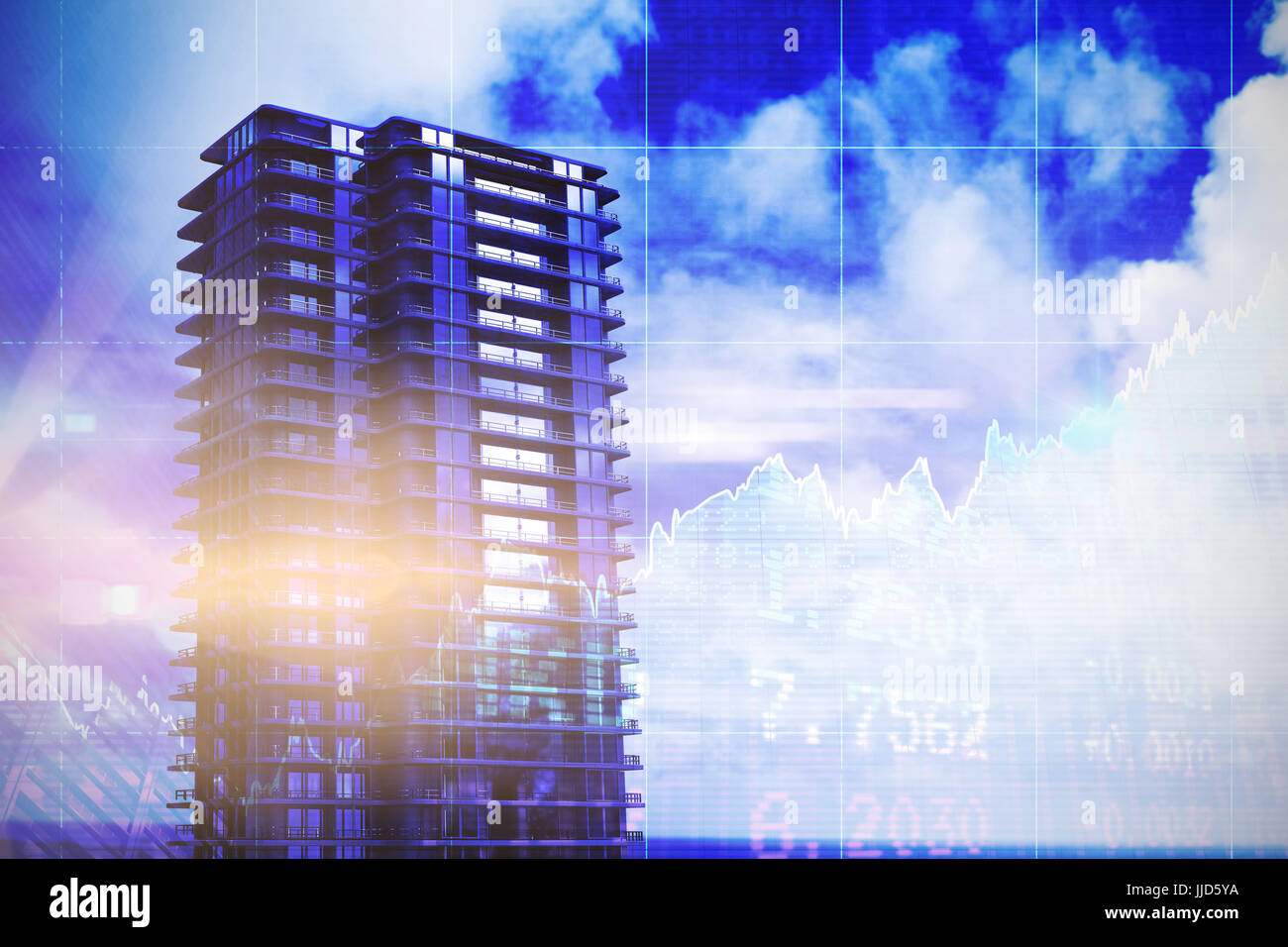 3d image of modern office building against stocks and shares Stock ...