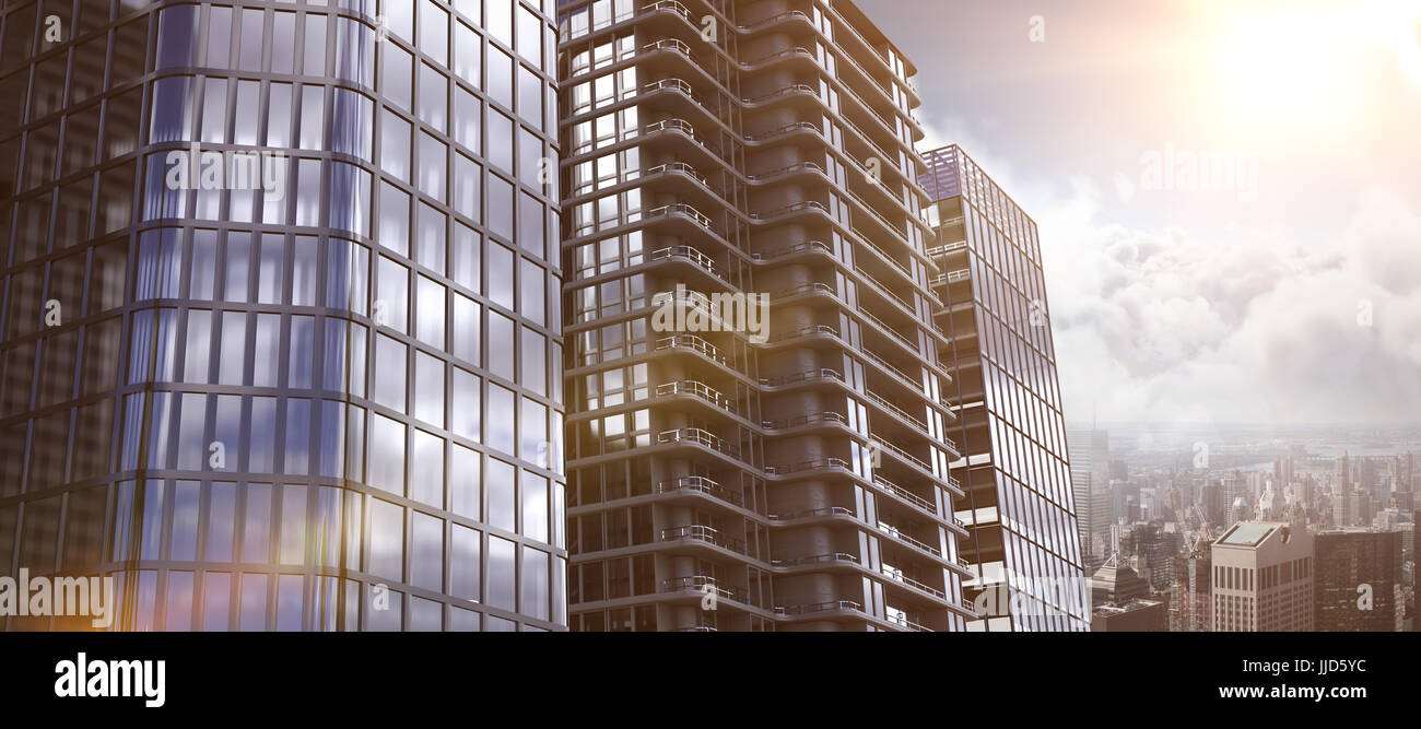 3d image of glass buildings against city skyline Stock Photo - Alamy