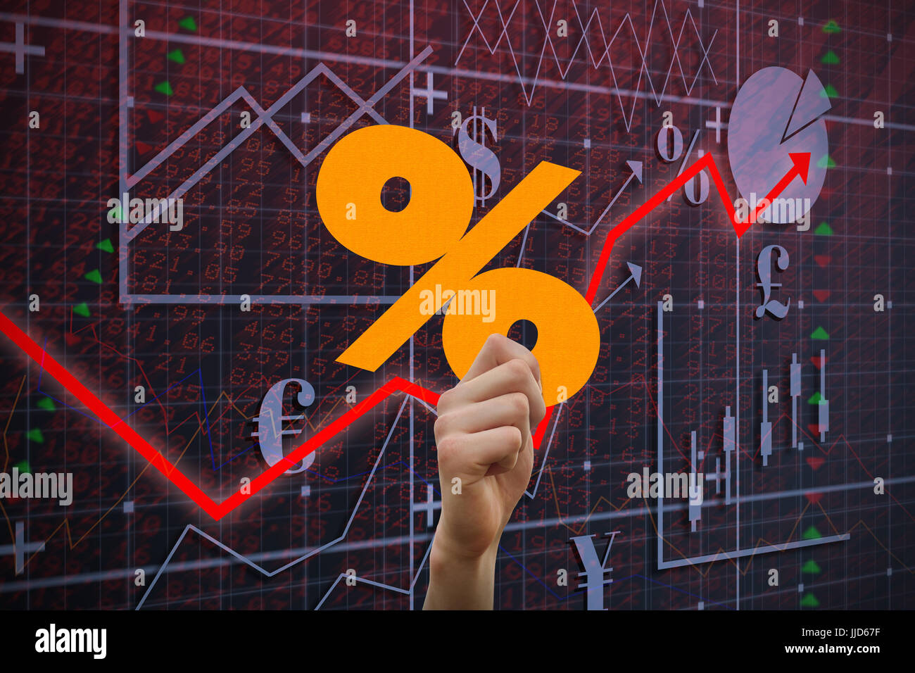 Hand holding pound sign against red arrow Stock Photo - Alamy