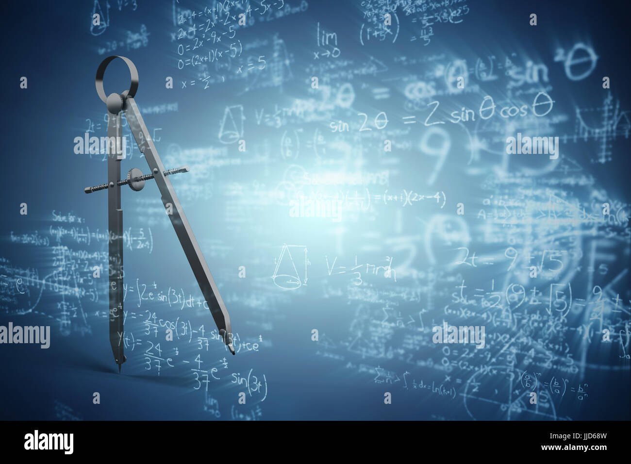 Digitally generated image of drawing compass against purple vignette ...