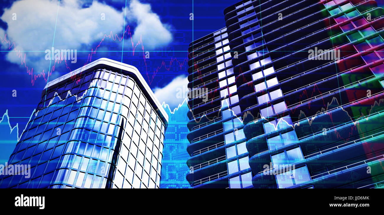 3d illustration of modern buildings against stocks and shares Stock ...