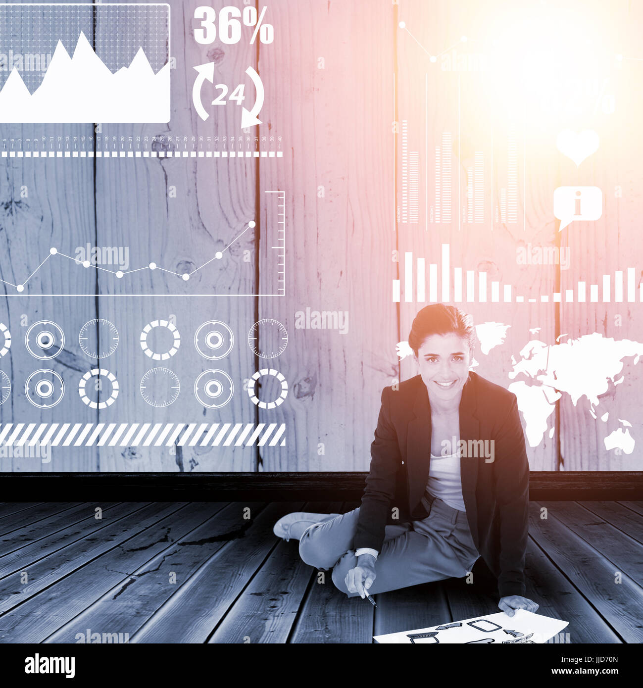 Digitally generated image of several graphical records and diagrams ...