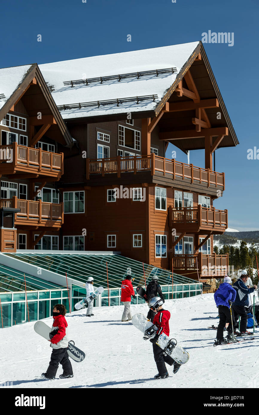 Grand Lodge and skiers/boarders, Peak 8, Breckenridge, Colorado USA ...