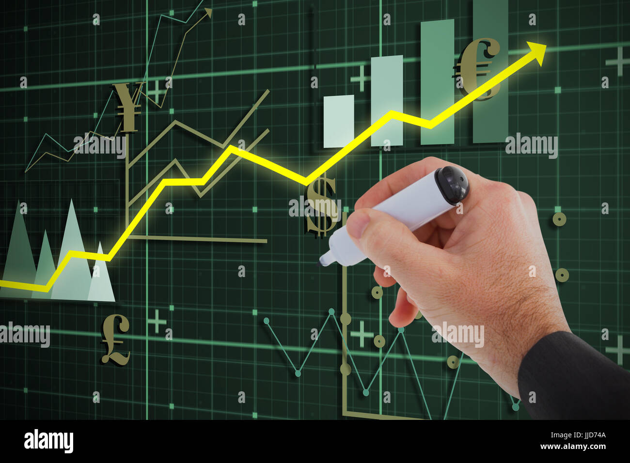 Businessmans hand writing with marker against red arrow Stock Photo - Alamy