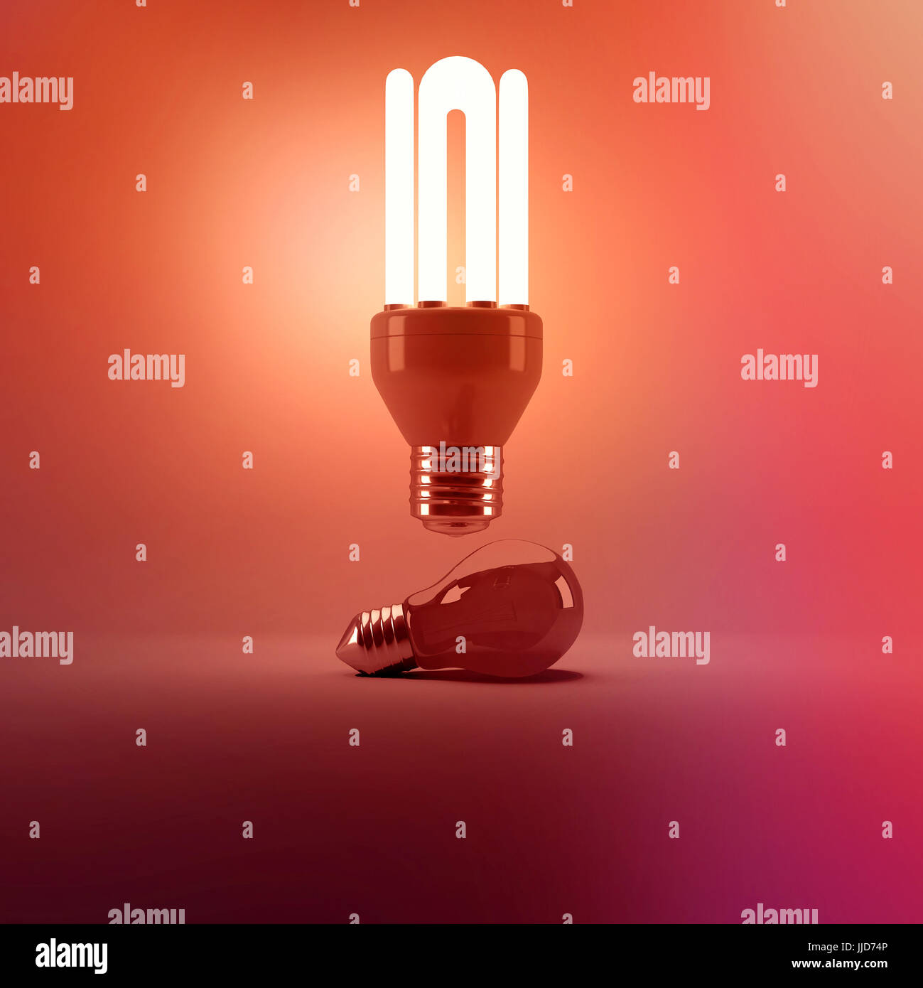 Digital image of illuminated energy efficient lightbulb over bulb on ...