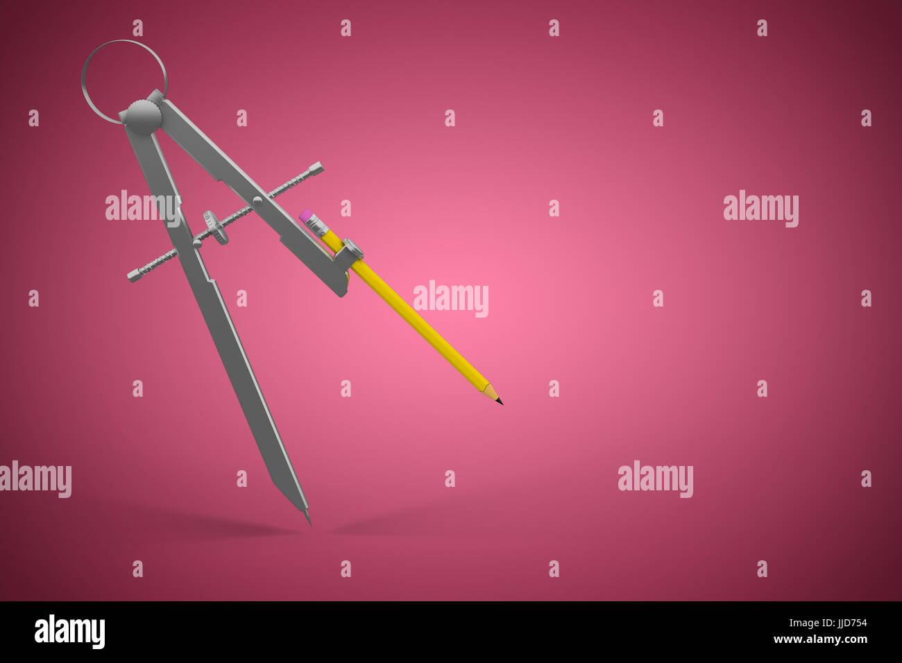 Computer graphic image of drawing compass with pencil against red and ...