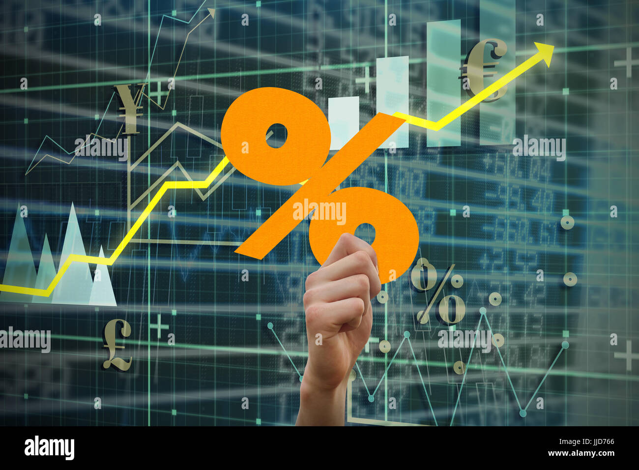 Hand holding pound sign against red arrow Stock Photo - Alamy