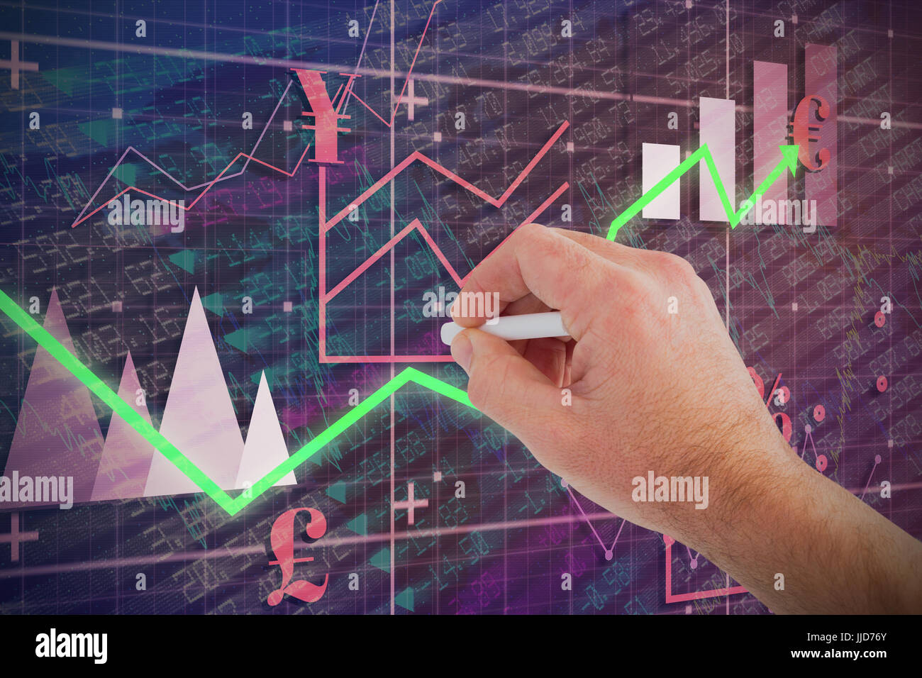 Hand writing with chalk against red arrow Stock Photo - Alamy