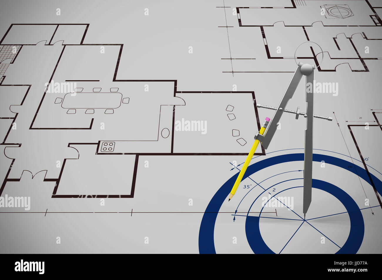 Graphic image of drawing compass with pencil against blue Stock Photo ...