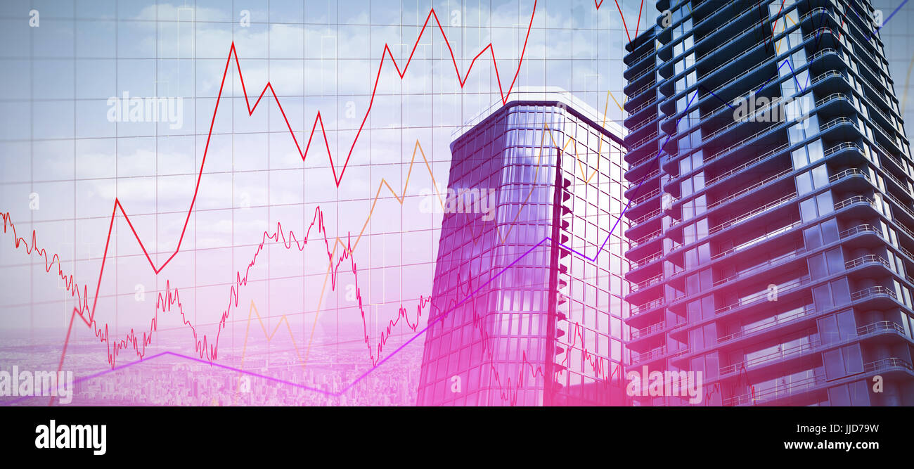 3d illustration of glass buildings against stocks and shares Stock ...