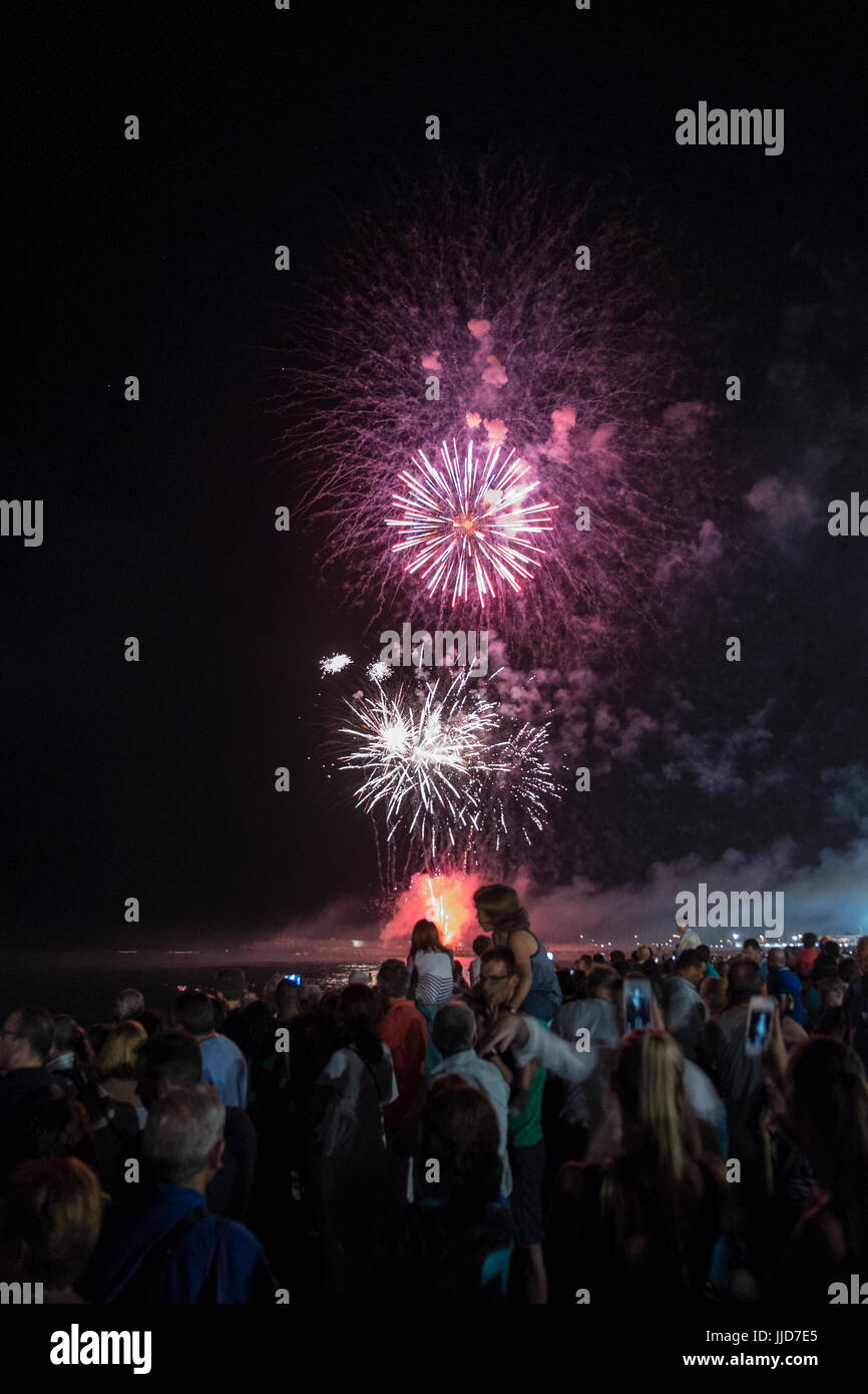 Fireworks on the beach during the annual celebration of Virgin Carmen ...
