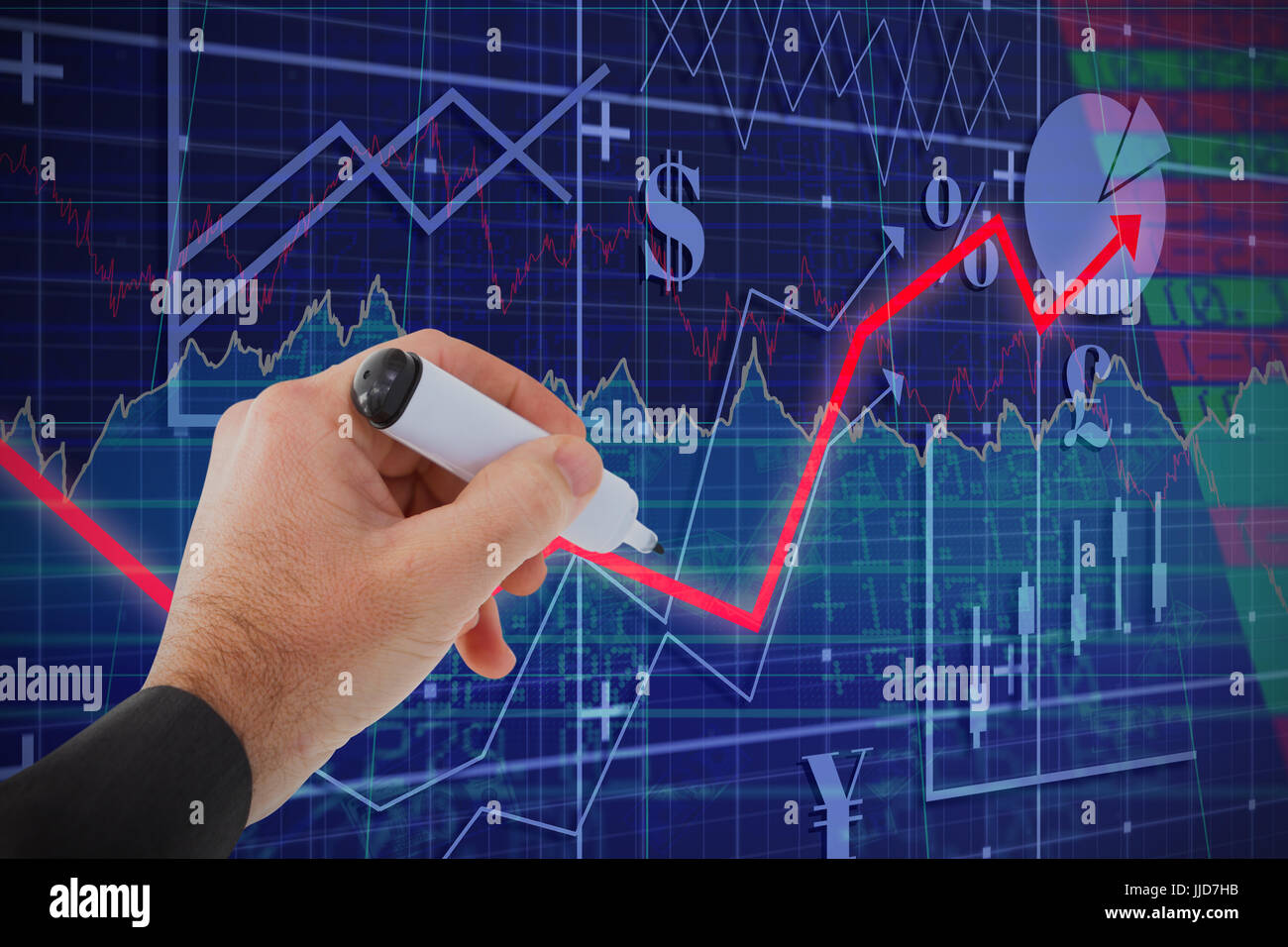 Businessmans hand writing with marker against red arrow Stock Photo - Alamy