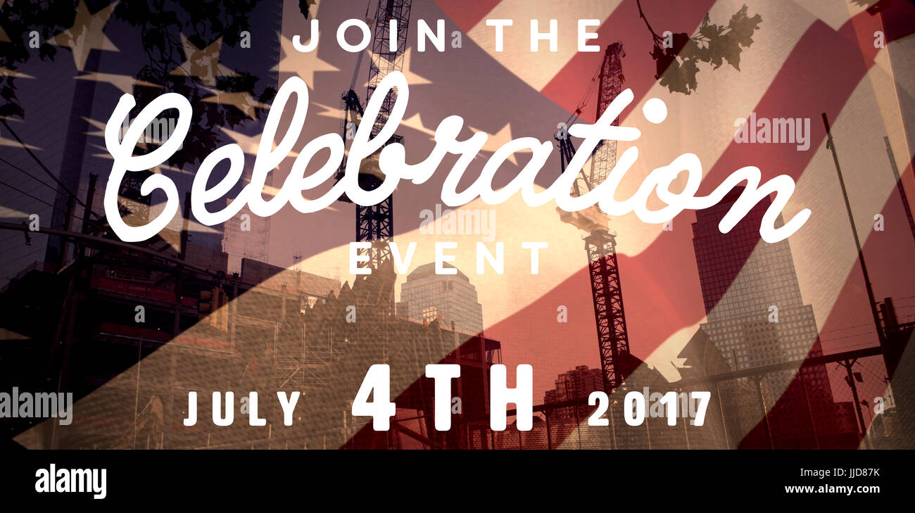 Computer graphic image of independence day message against low angle ...