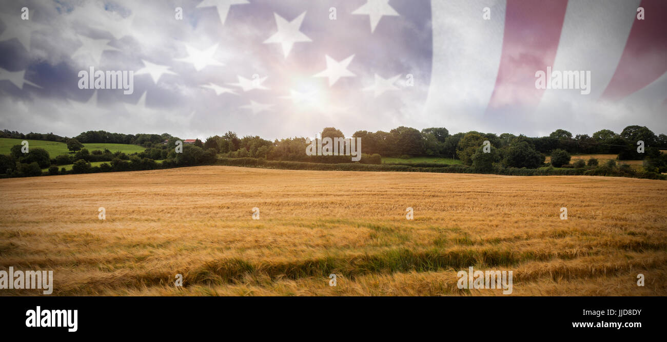 Focus on usa FLAG against landscape of countryside Stock Photo - Alamy