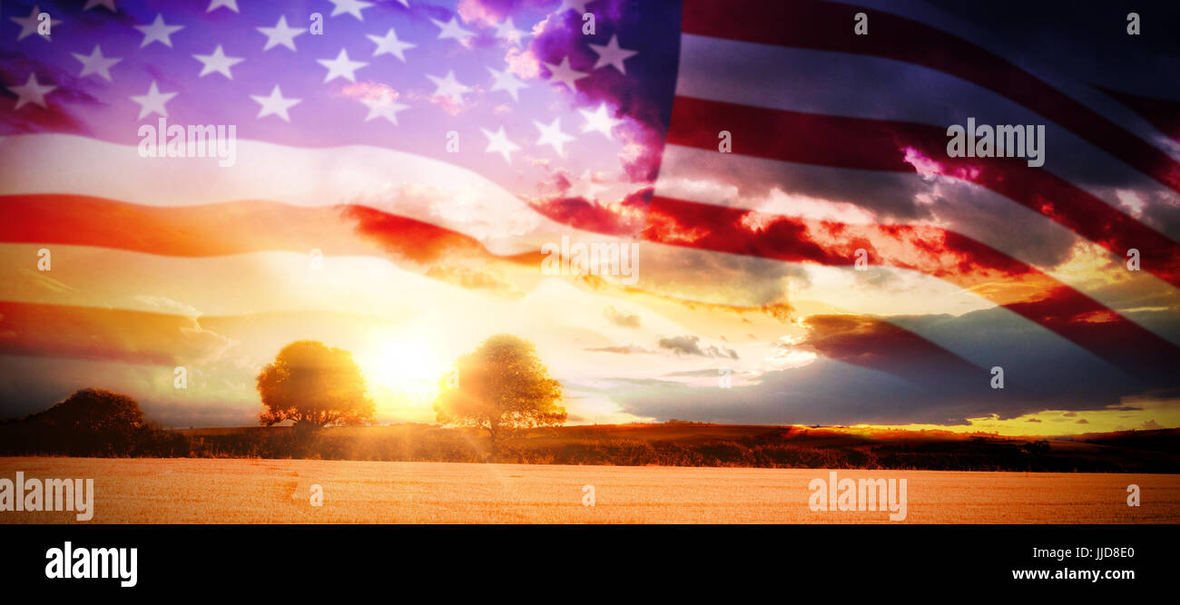 Close up of the us flag against countryside scene Stock Photo - Alamy