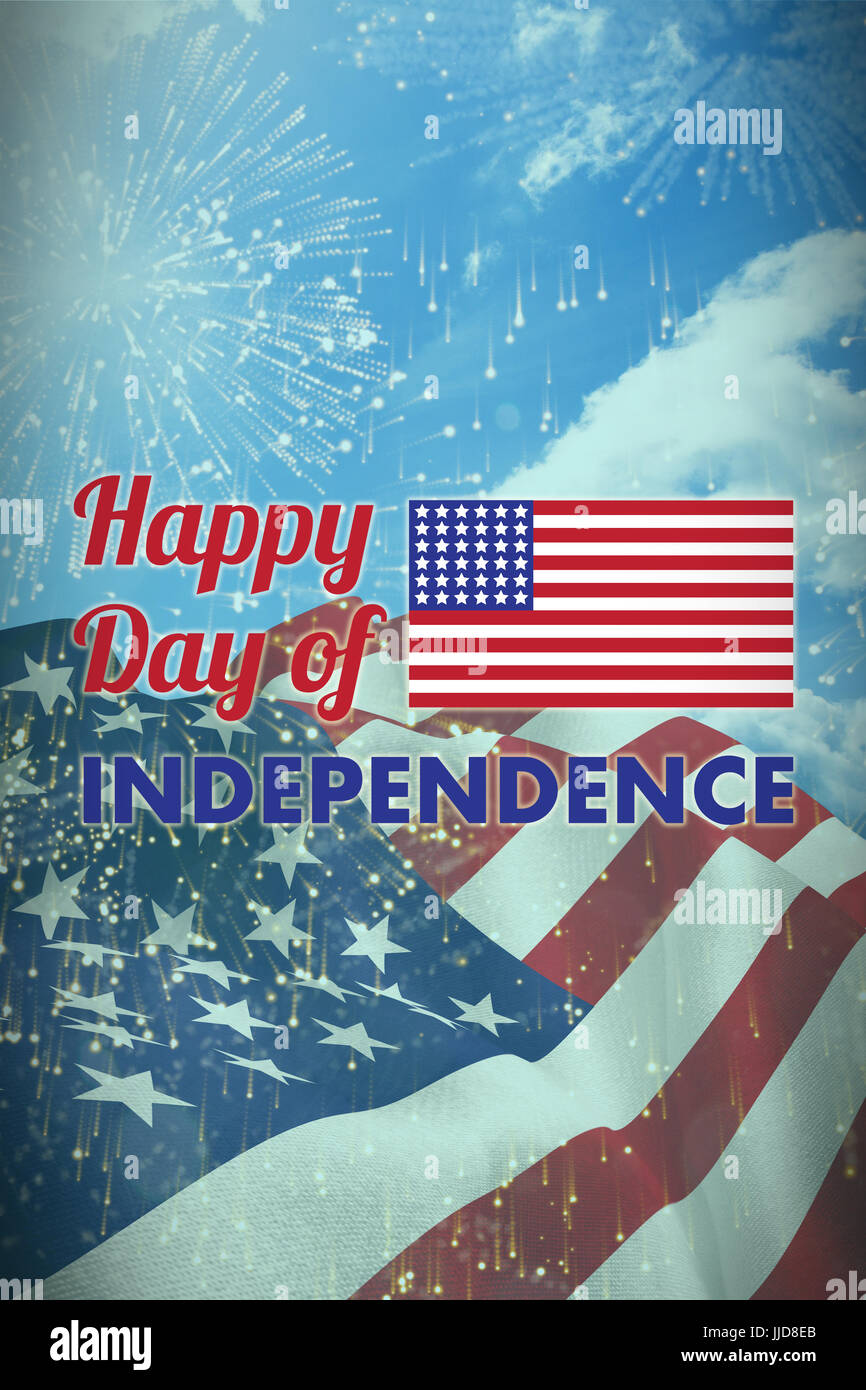 Happy independence day text with American flag against colourful ...
