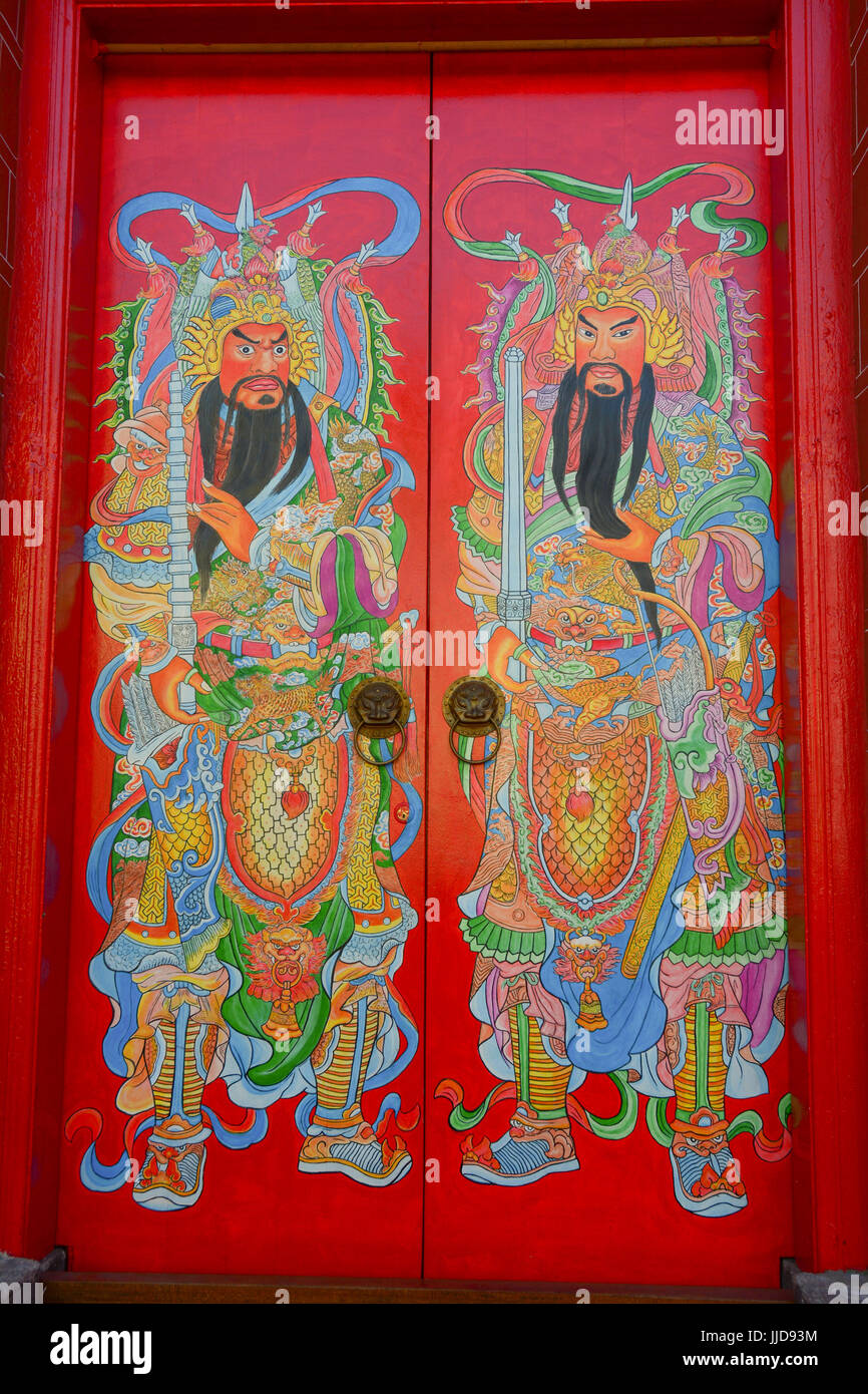 Traditional kind of public temple gates in China, which painted the ...