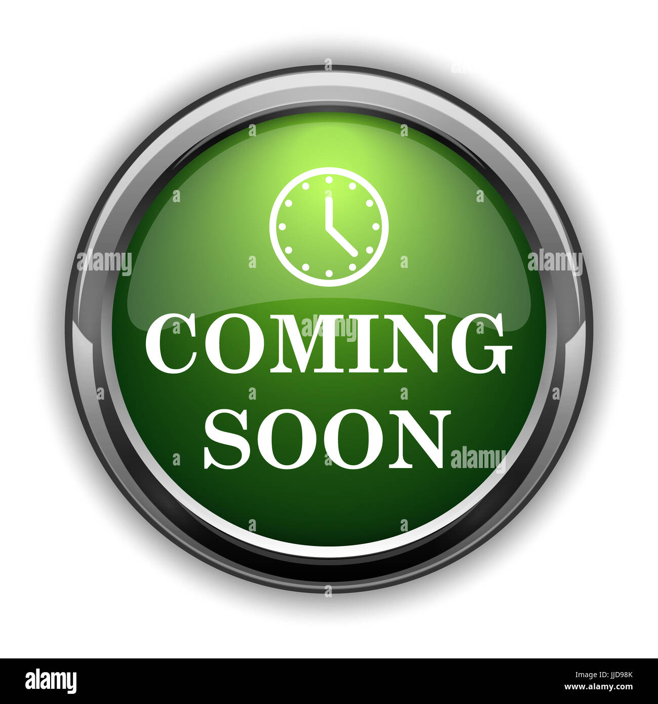 Coming soon icon. Coming soon website button on white background Stock ...