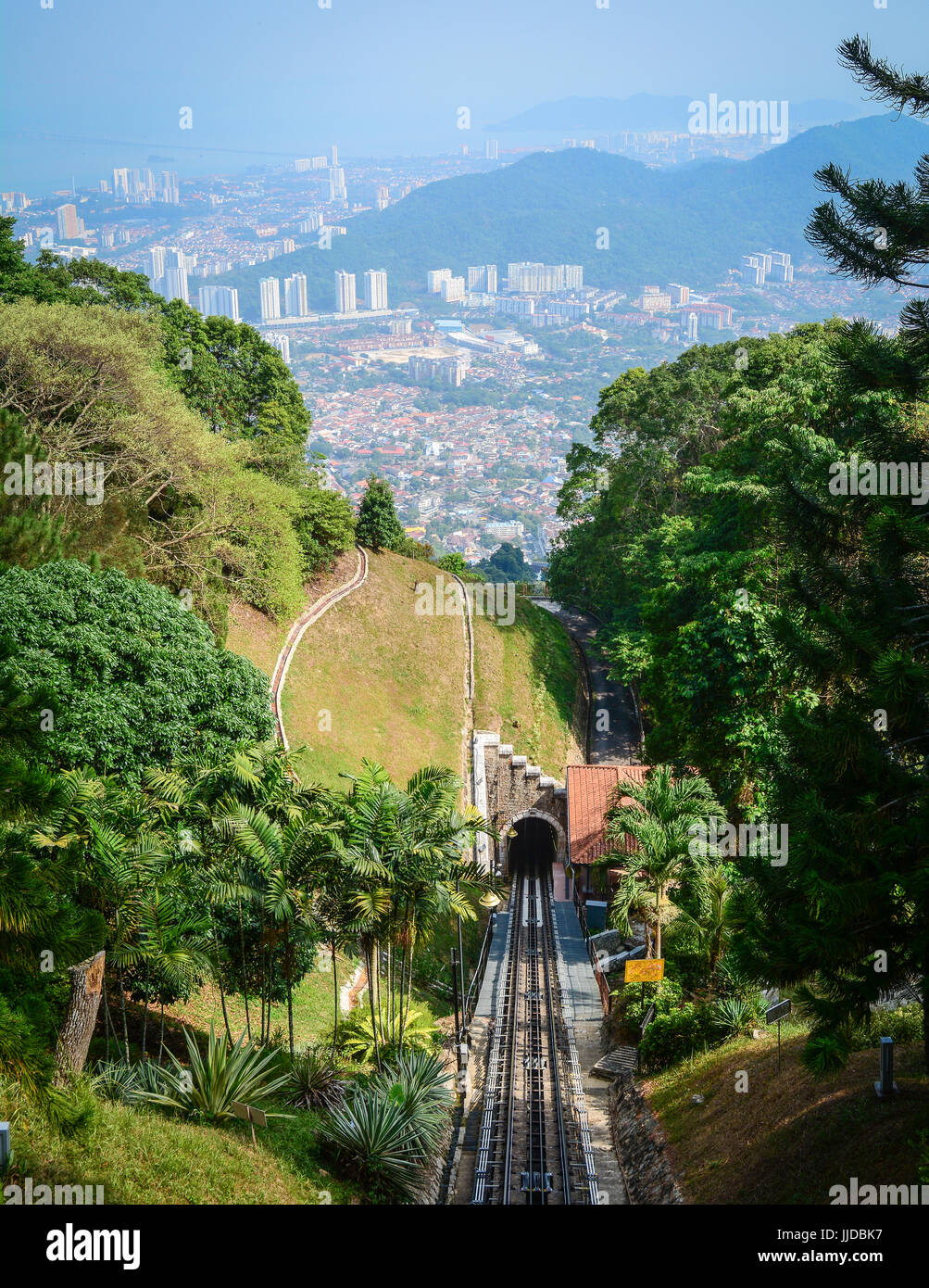 Railway track on the hill in Penang, Malaysia. The railway track is a ...