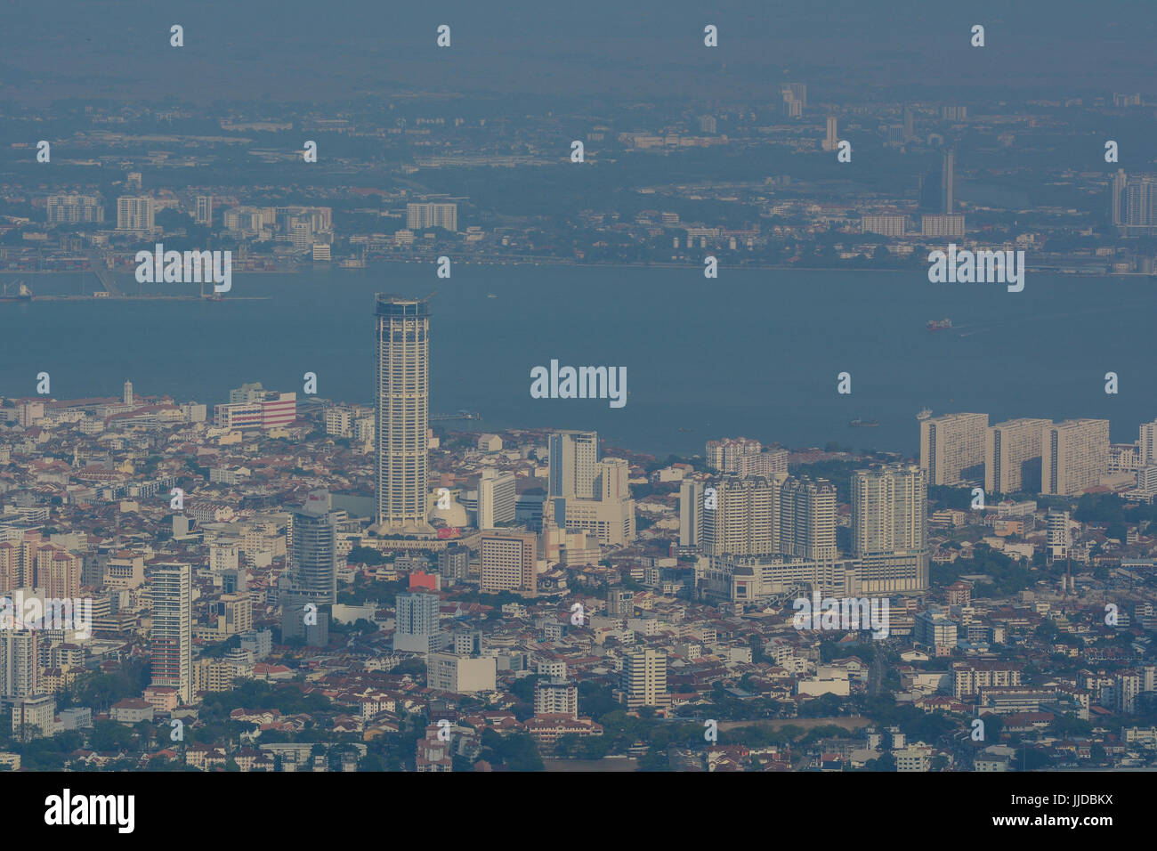 Penang, Malaysia - Mar 11, 2016. Aerial view of George Town with the ...