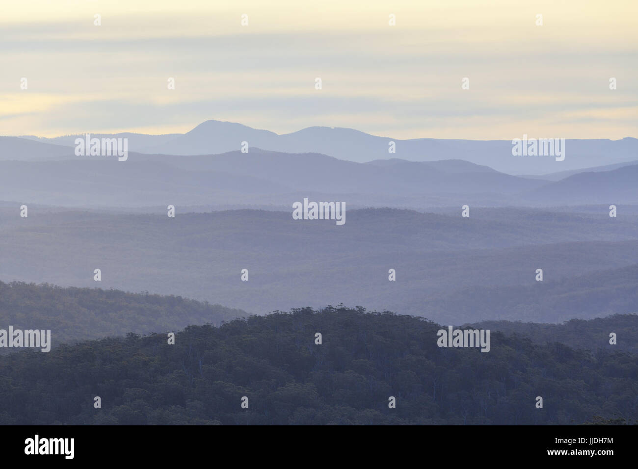 Forested hills fading in the distance with copy space Stock Photo - Alamy