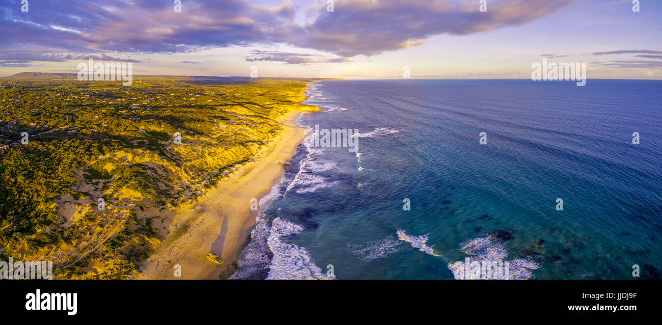 Aerial panoramic view of beautiful ocean coastline at sunset Stock ...