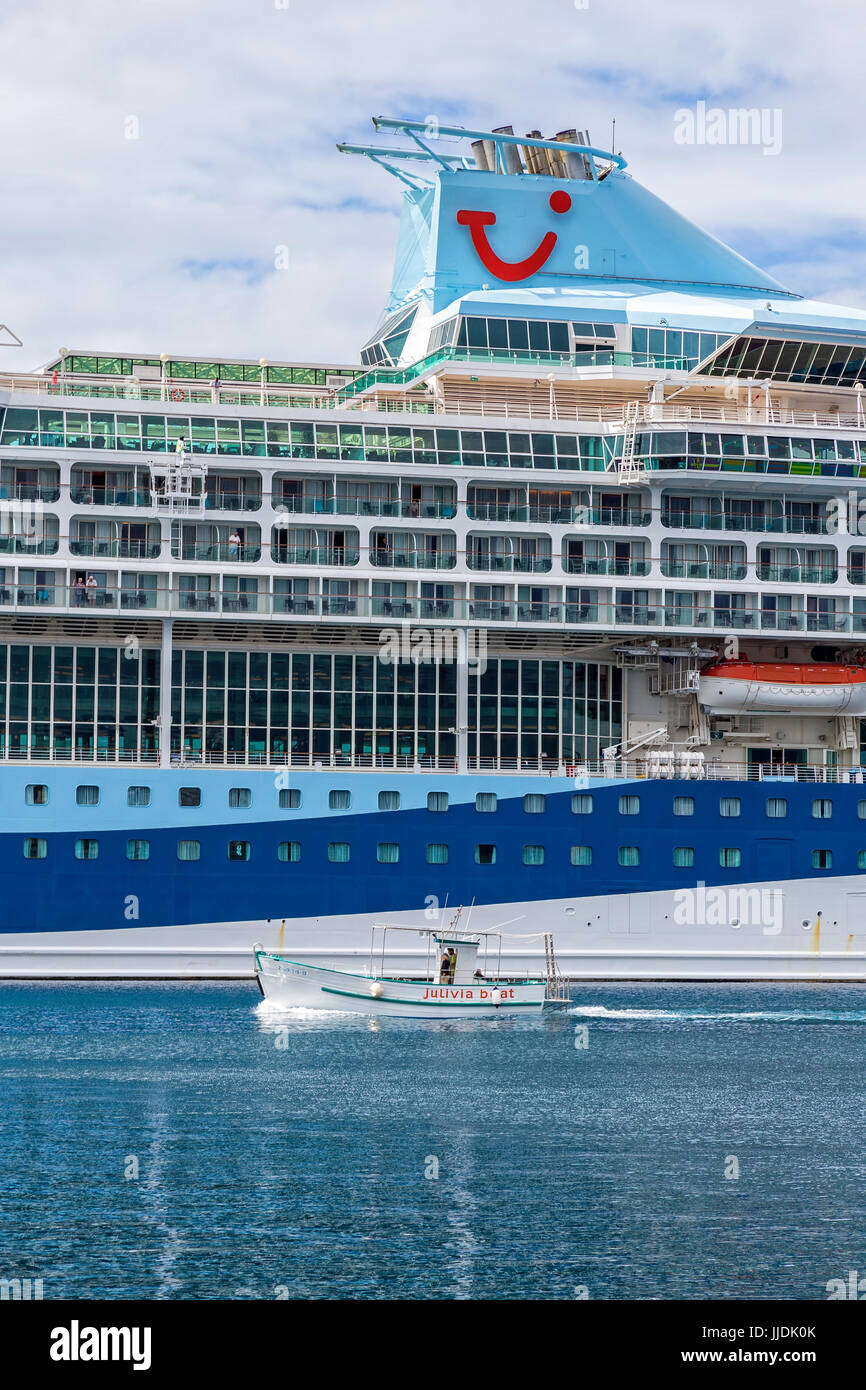 Big cruise ship in harbor Palamos in Spain, Tui Discovery, May 19, 2017 ...