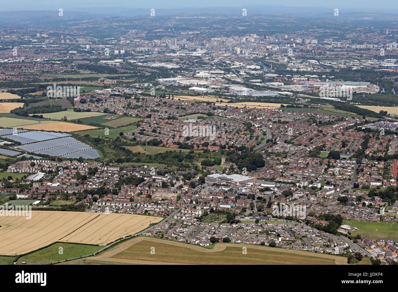 aerial view of Rothwell town, with Leeds in the Background, Yorkshire ...