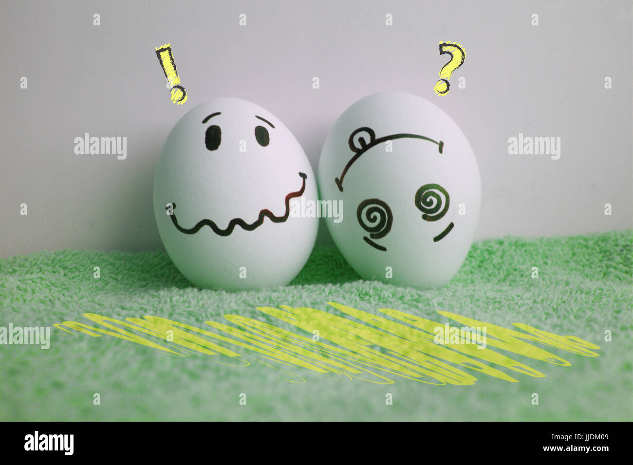 The concept of choice. Question and exclamation. Eggs are funny with ...