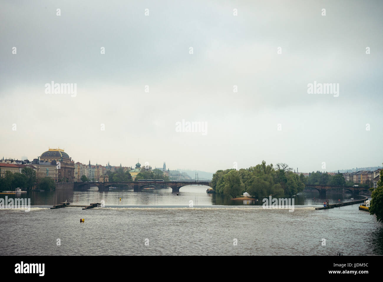 The side view of the Charles Bridge and ancient medieval buildings in ...
